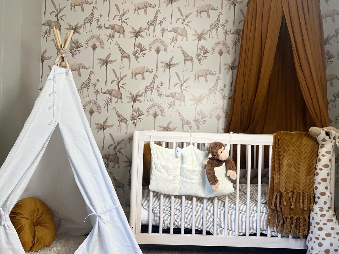 Boho Safari Wallpaper Giraffe Elephant Wallpaper Nursery - Etsy