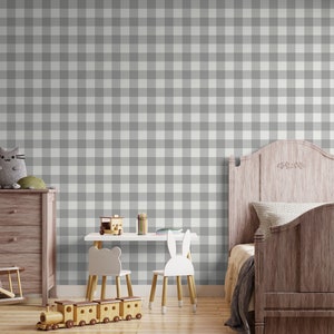 Gray Wallpaper, Gingham Wallpaper, Boy Nursery Wallpaper, Kids ...