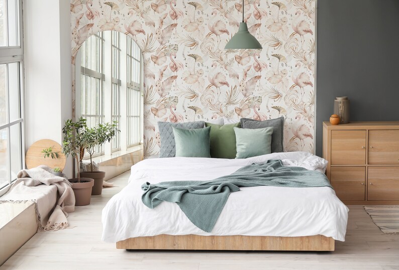 Flamingo Wallpaper Frond Wallpaper Wallpapers Peel and - Etsy