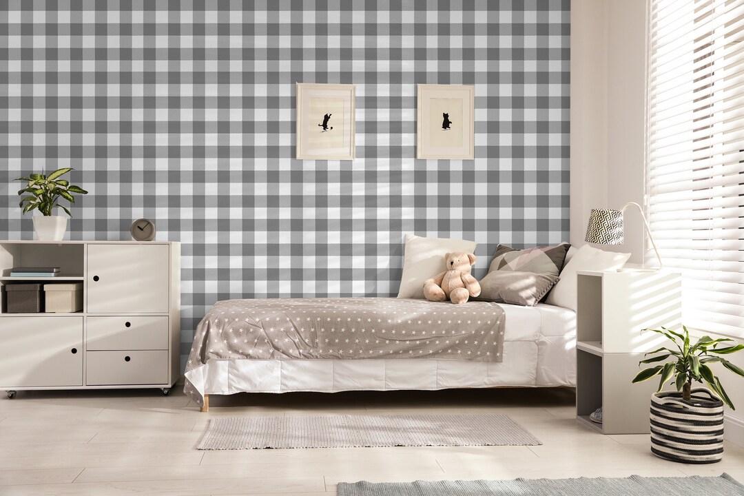 Gray Wallpaper, Gingham Wallpaper, Boy Nursery Wallpaper, Kids ...