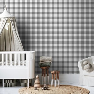 Gray Wallpaper, Gingham Wallpaper, Boy Nursery Wallpaper, Kids ...