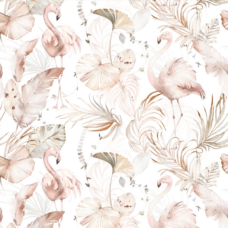 Flamingo Wallpaper Frond Wallpaper Wallpapers Peel and - Etsy