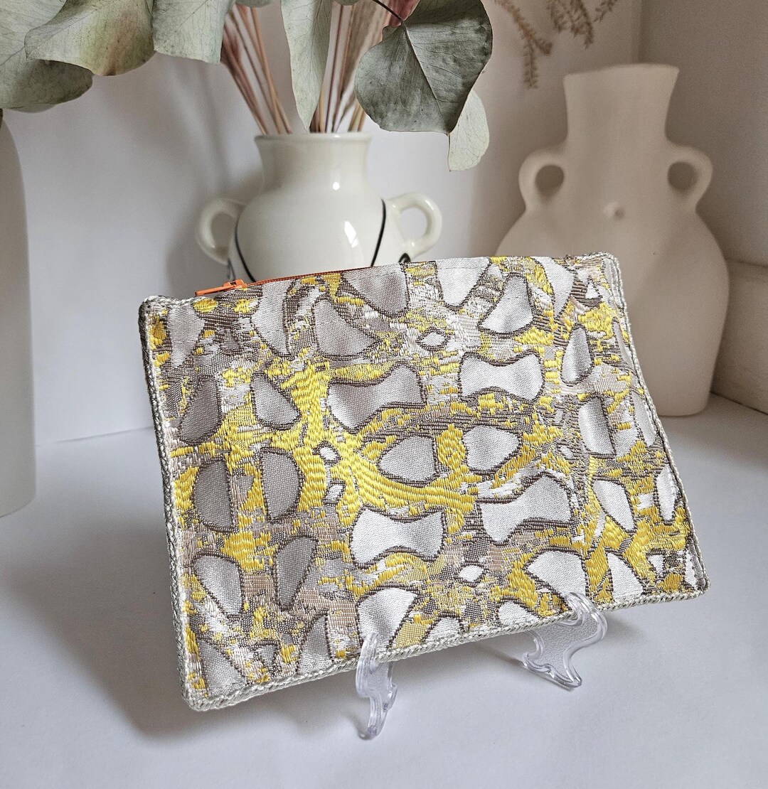 Flat Storage Bag Gray Yellow Handbag Zip Pouch Makeup Bag Storage Bag ...