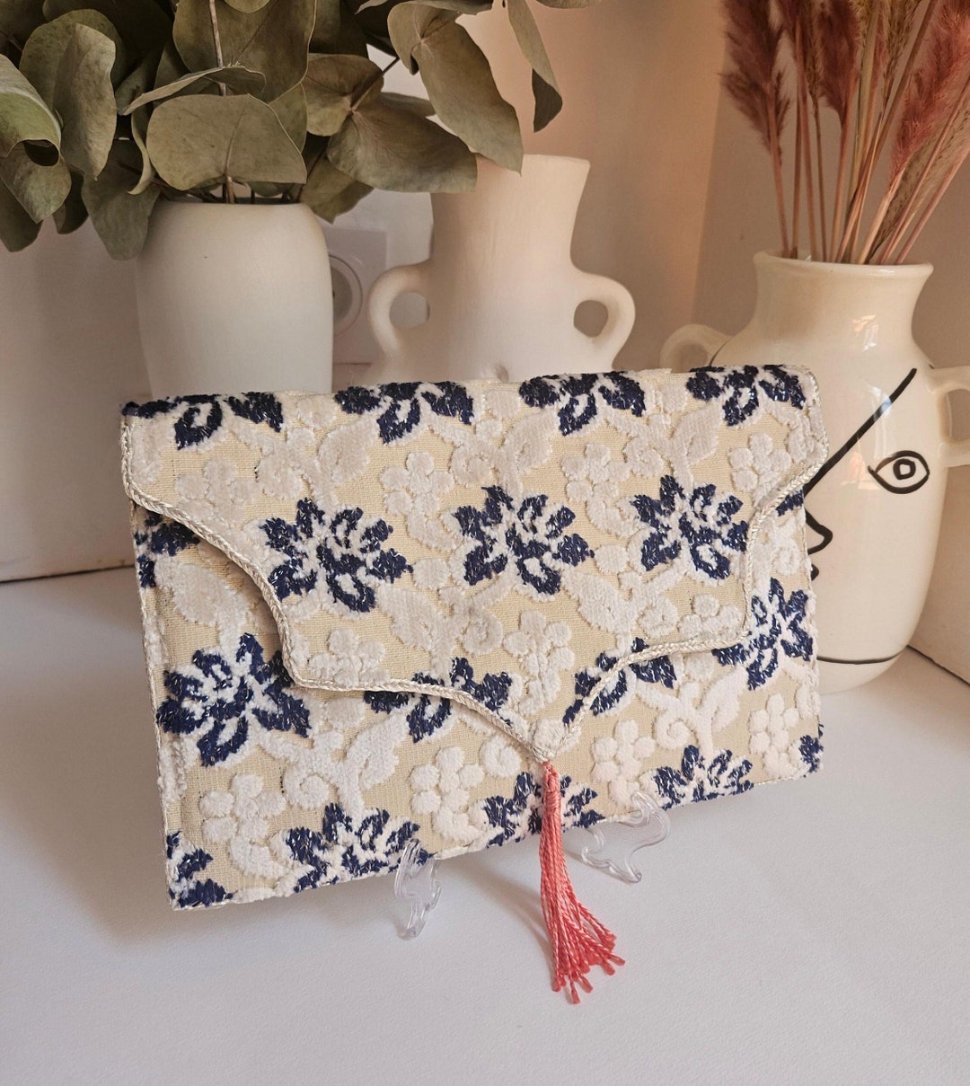 Blue Flower Clutch With Shoulder Strap Ideal for an Evening for a ...