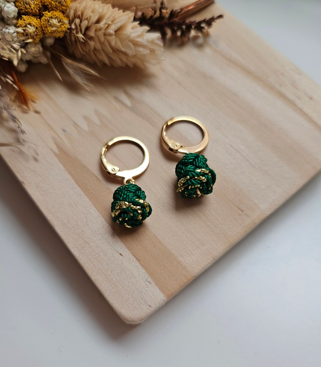 Small Gold Creole With Green and Gold Pearl, Huggies Hoops Earrings ...