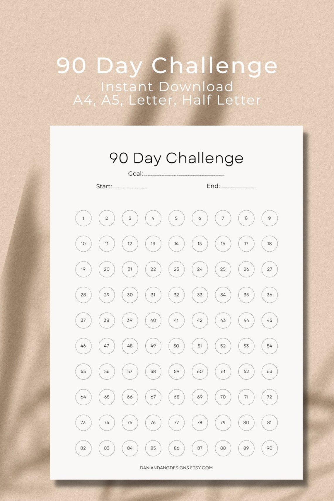 90 Day Challenge Printable, A4/a5/letter/half Letter, PDF - Etsy