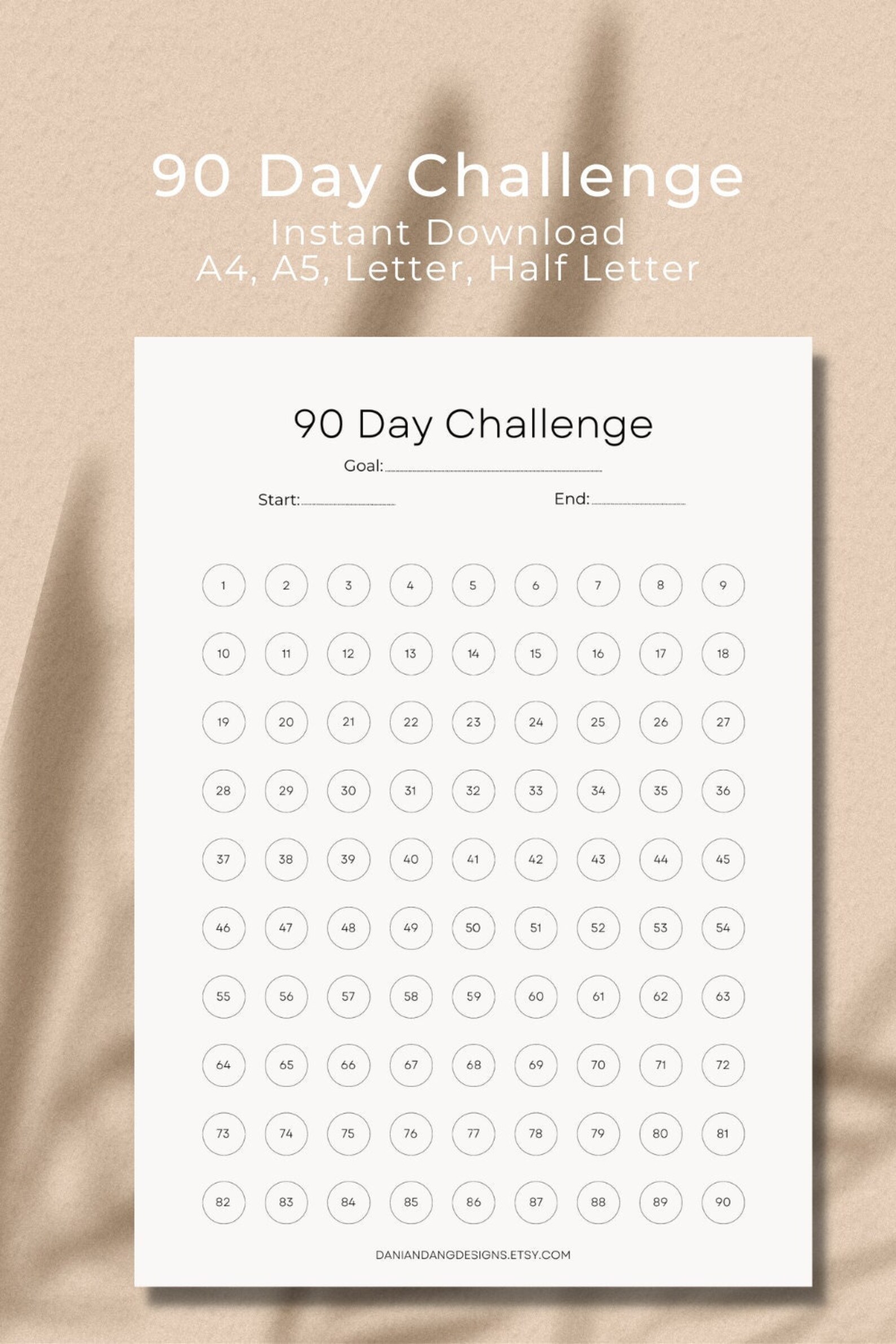 90 Day Challenge Printable, A4/a5/letter/half Letter, PDF - Etsy