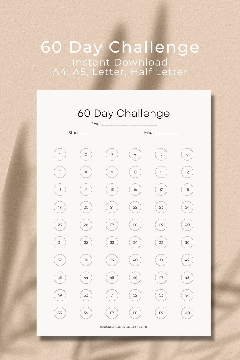 60 Day Challenge Printable, A4/a5/letter/half Letter, PDF - Etsy
