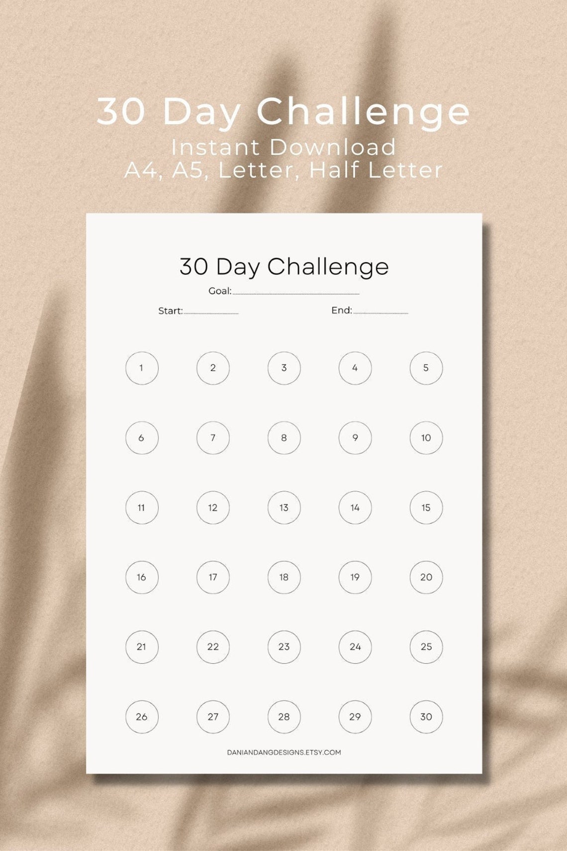 30 Day Challenge Printable, A4/a5/letter/half Letter, PDF - Etsy
