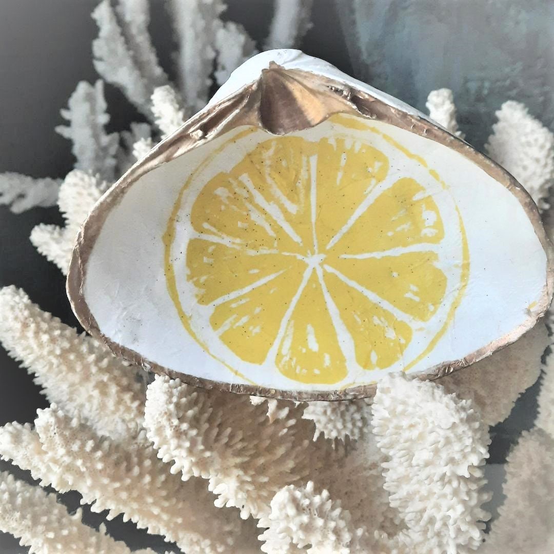 Clam Shell Art Lemon Decoupage - Etsy