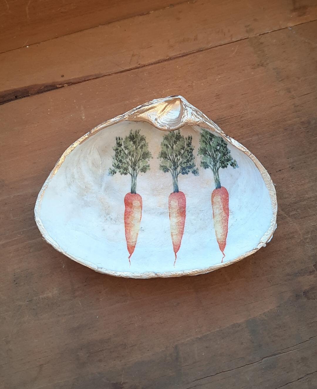 Clam Shell Art Carrots Decoupage Gold Leaf - Etsy