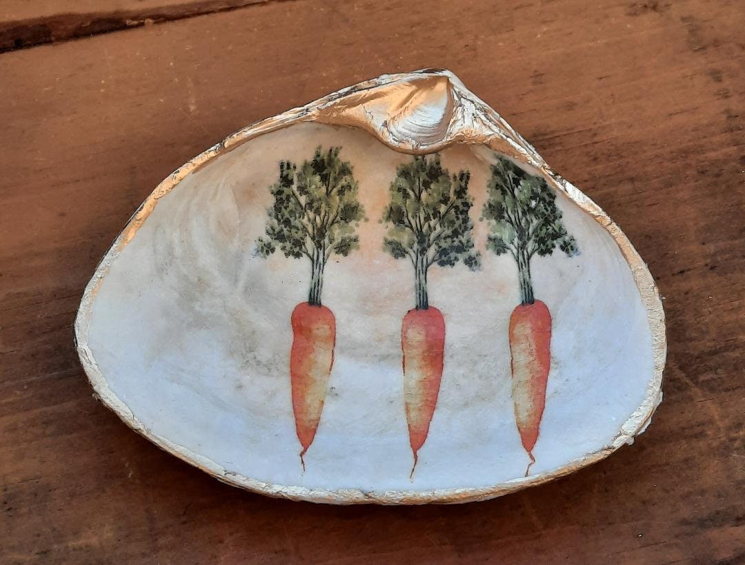 Clam Shell Art Carrots Decoupage Gold Leaf - Etsy