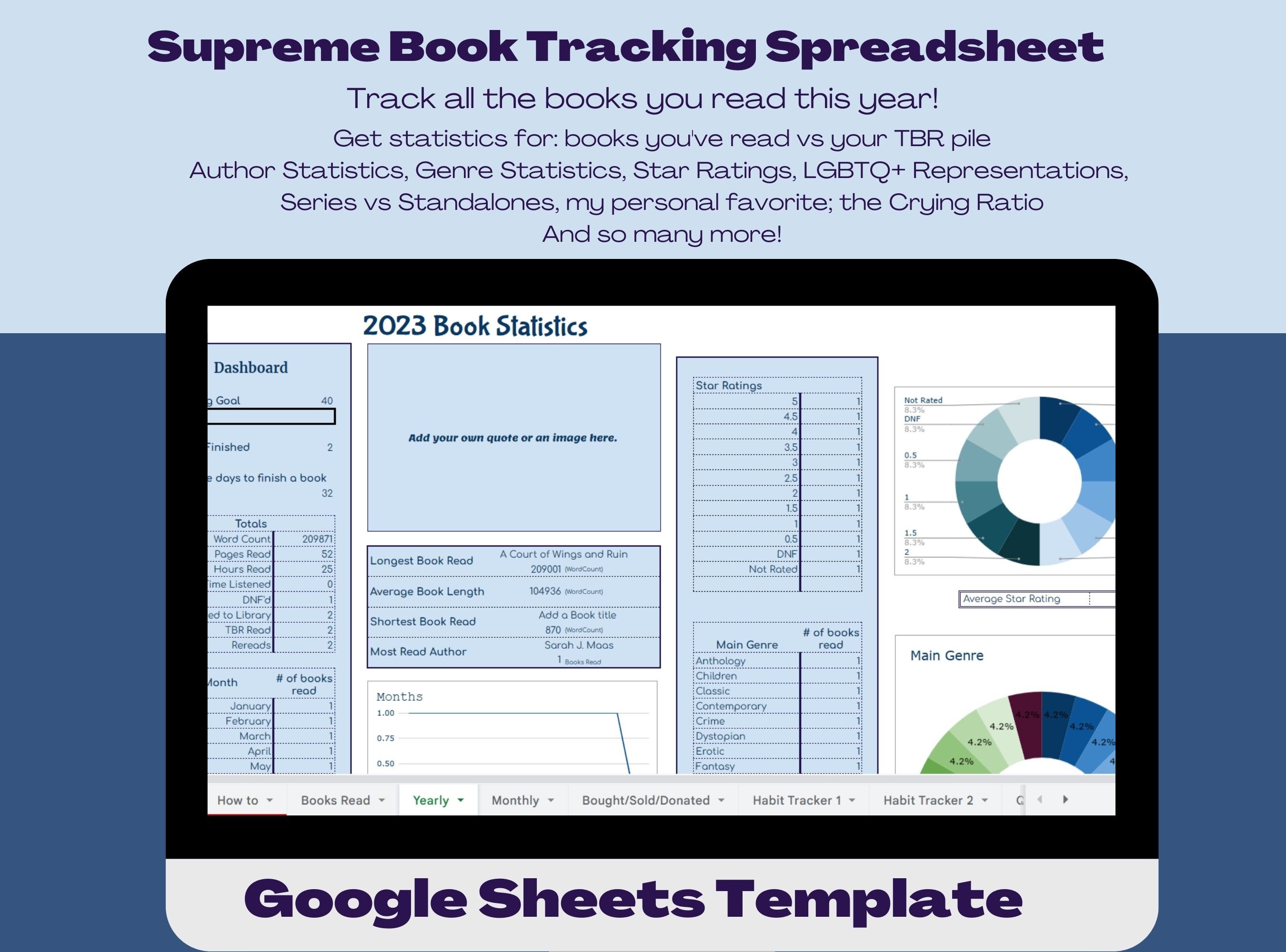 Supreme Book Tracker Spreadsheet Template|google Sheets Digital ...