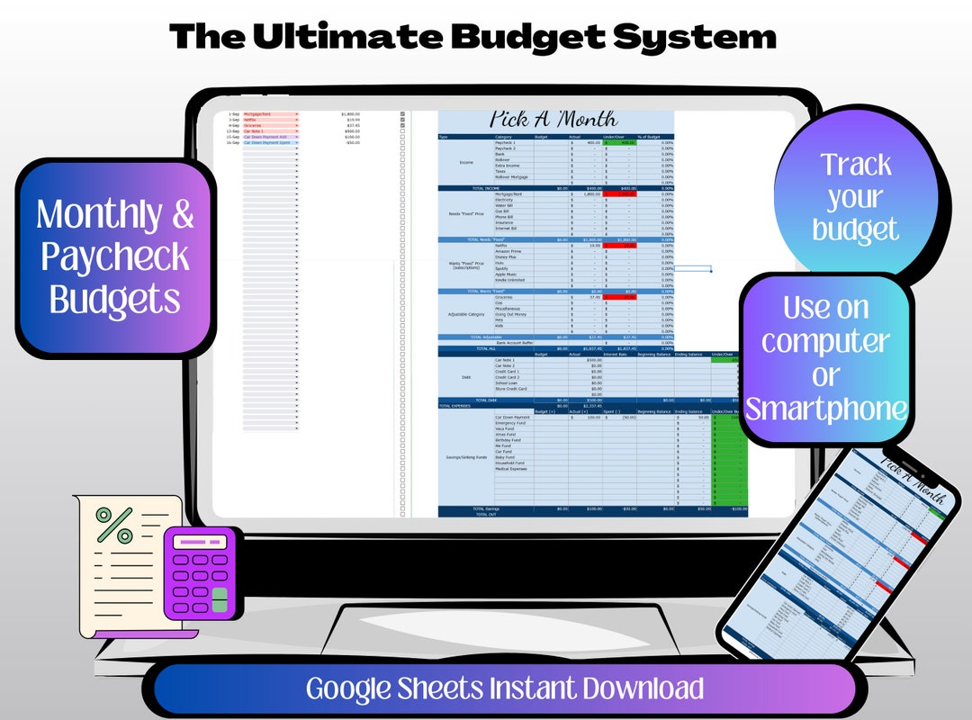 The Ultimate Budget System | Monthly, Budget by Paycheck, Emergency Fund, Bill Tracker | Google ...