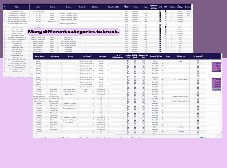 Library Catalog Spreadsheet Personal Book Tracker Template - Etsy