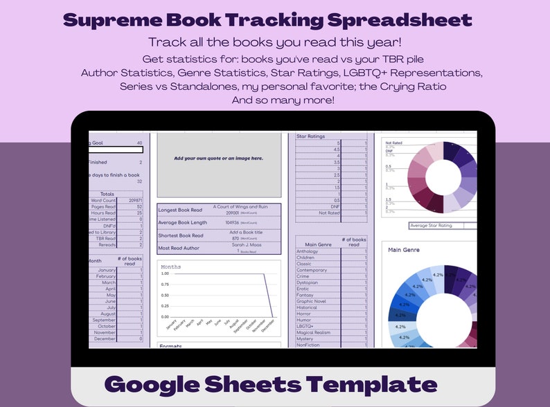 Supreme Book Tracker Spreadsheet Template|google Sheets Digital ...
