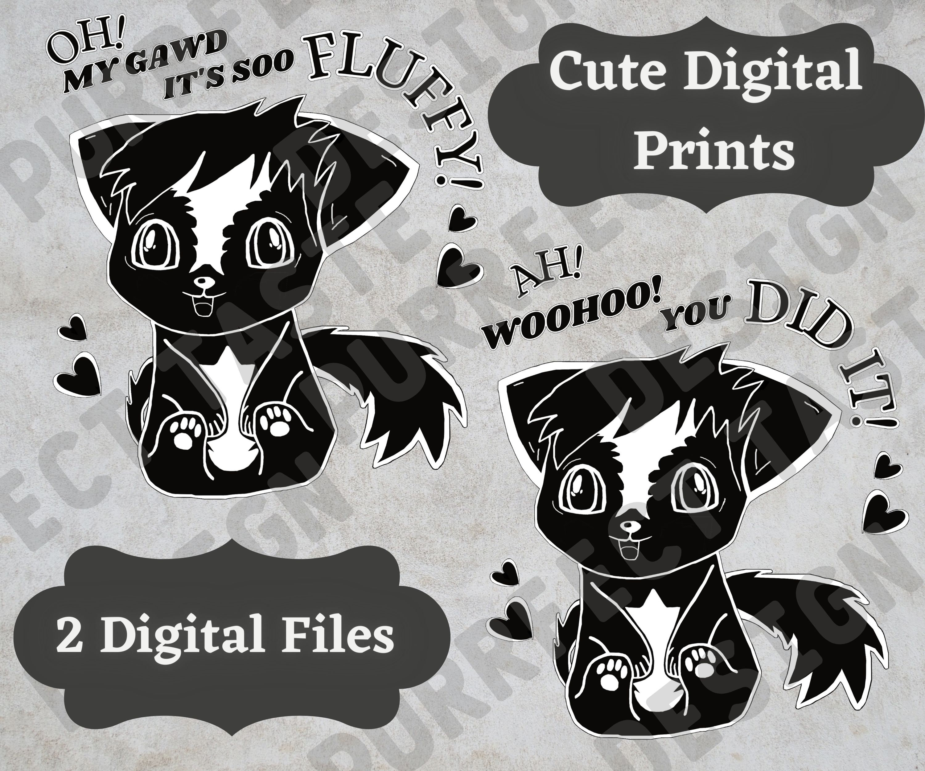 Cute Animal Clipart PNG Black and White Prints Kawaii Art Supplies ...