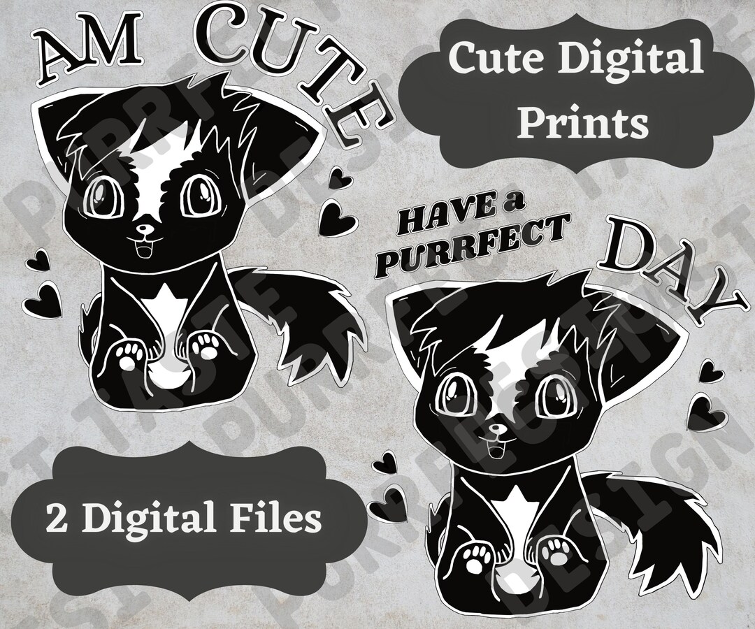 Cute Kawaii Clipart Chibi Animal Digital Art Black and White Prints ...