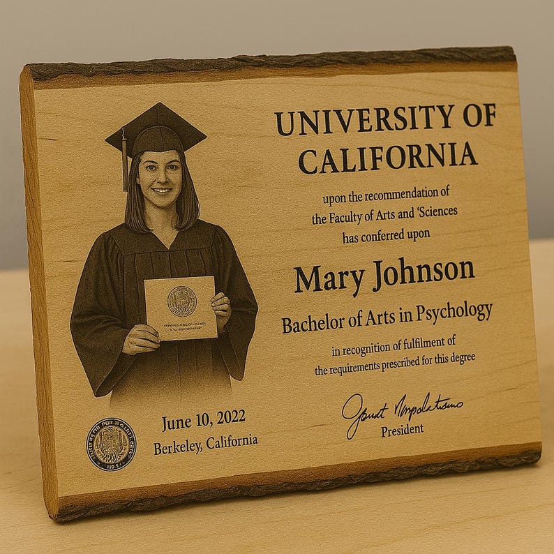 Custom Graduation Photo & Degree Wood Plaque | Personalized College ...