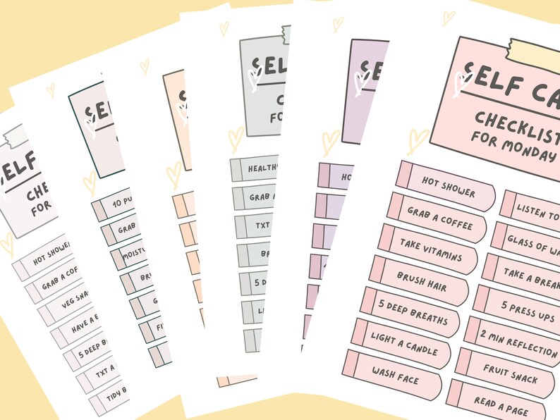 Self Care Planner - Daily Checklist (7 Days) - Self Care Journal - Self ...