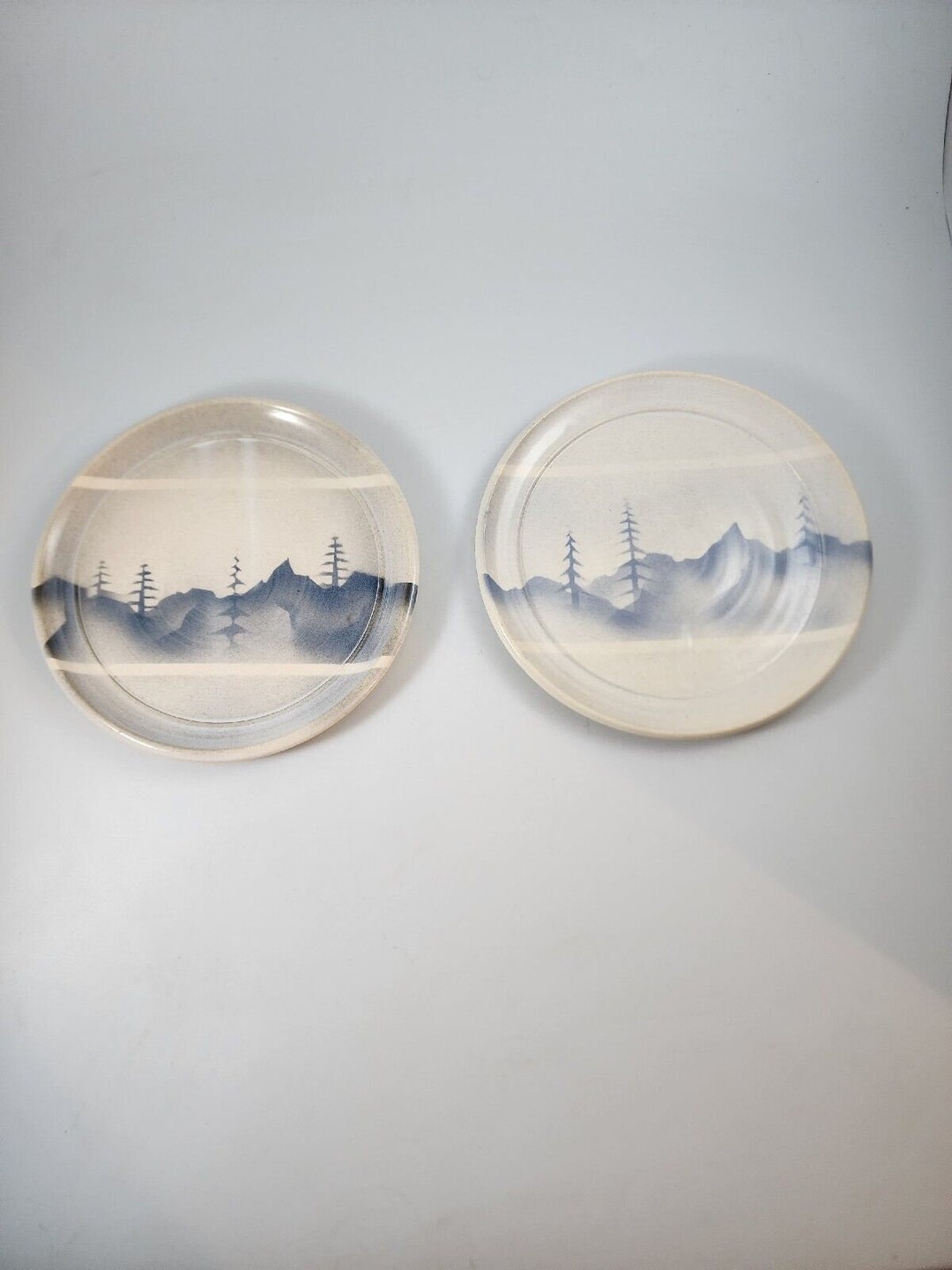 2 Studio Pottery Plates Impressionism Mountain Scene With Trees Signed ...