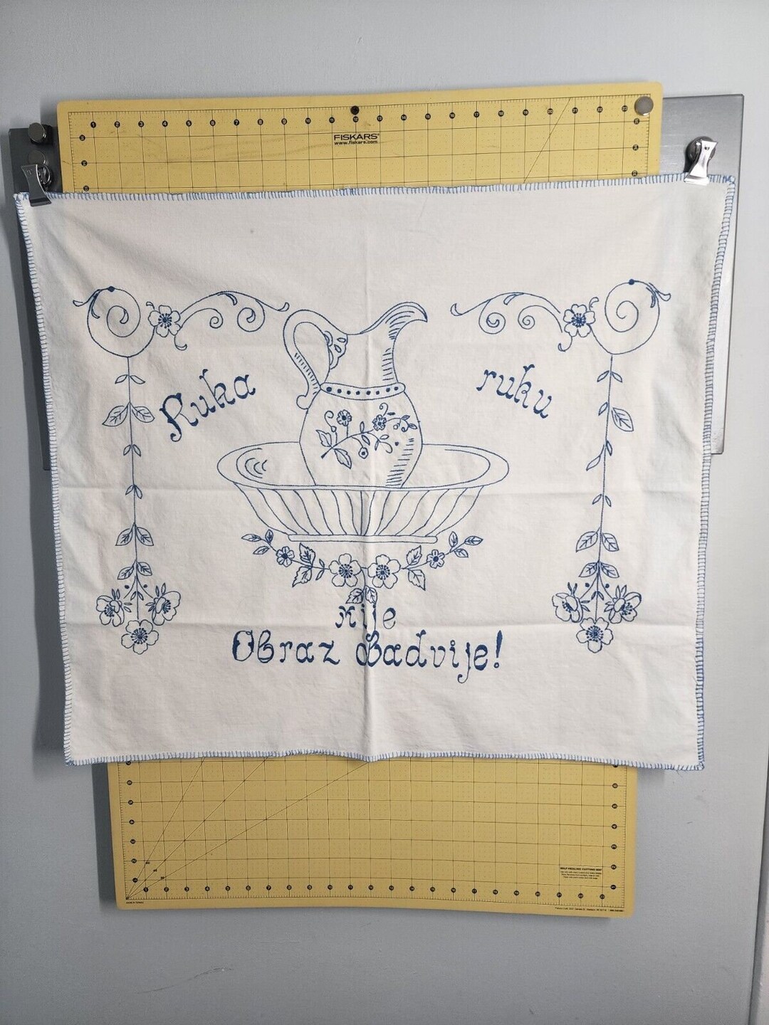 Vtg Embroidered Czech Sayings Art Kitchen Tea Towel Ruka Ruku Kije 30 X ...