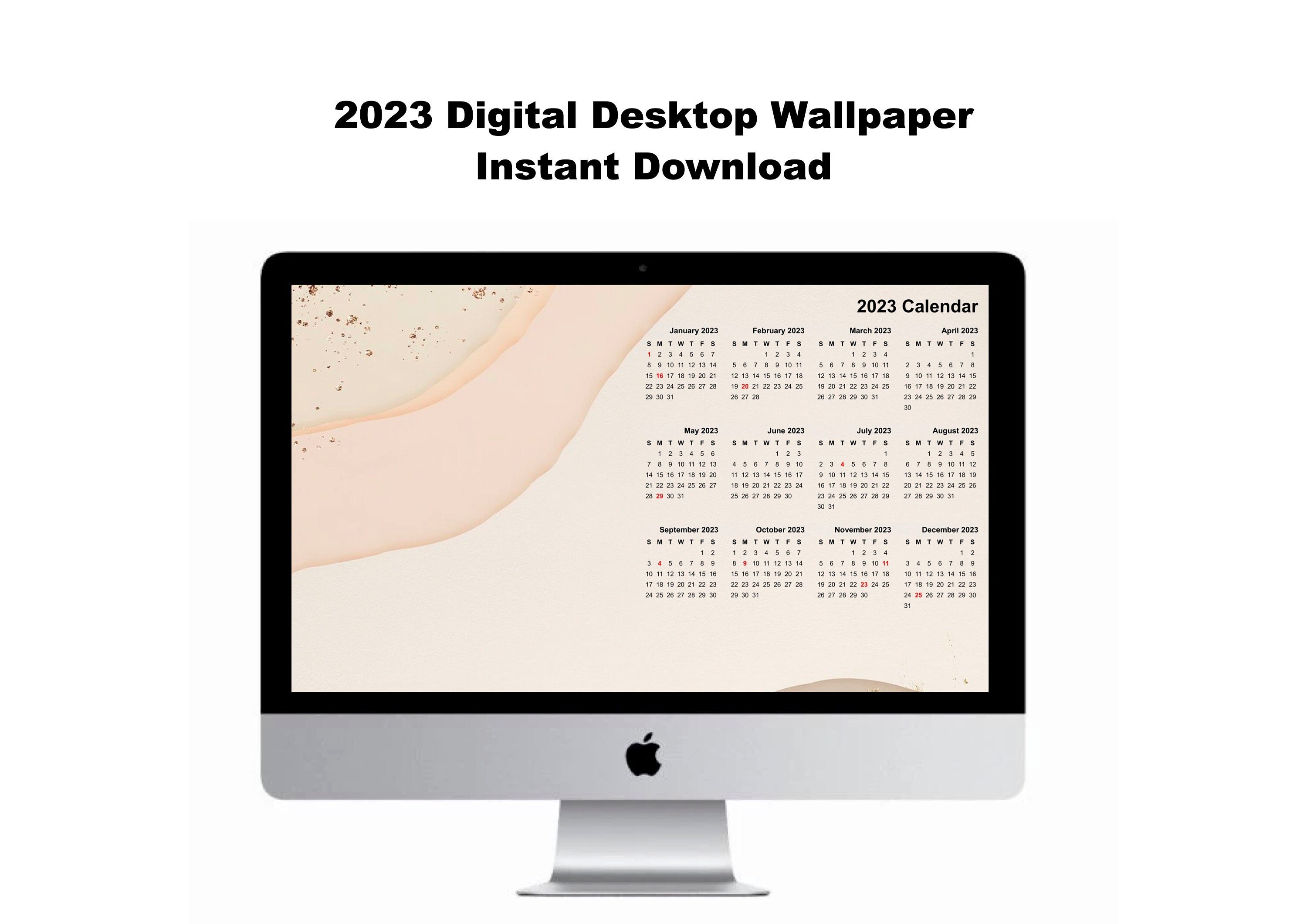 2023 Wallpaper Yearly Calendar Desktop Wallpaper Computer - Etsy