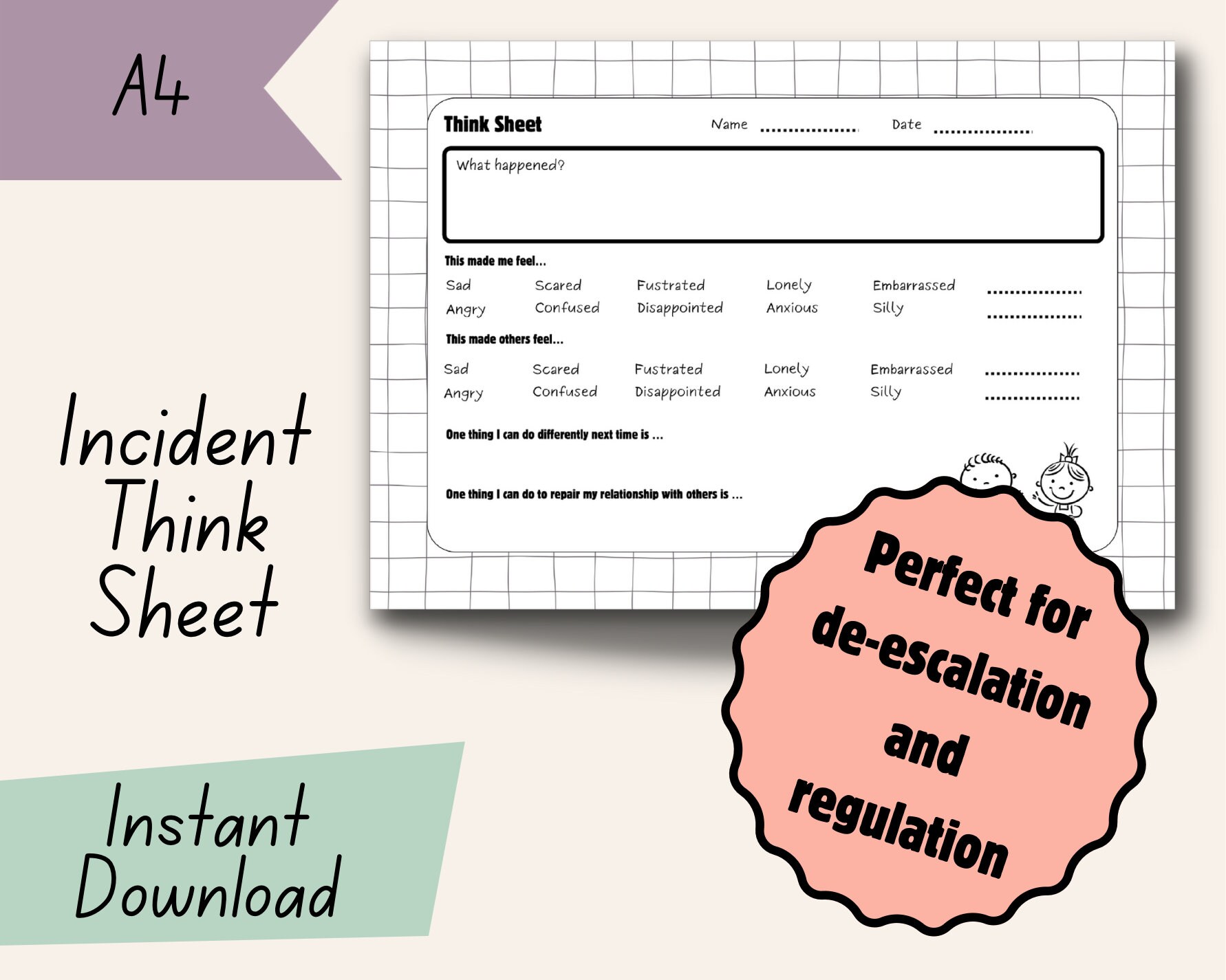 Incident Think Sheet - Incident Report, Behaviour Review, Regulation ...