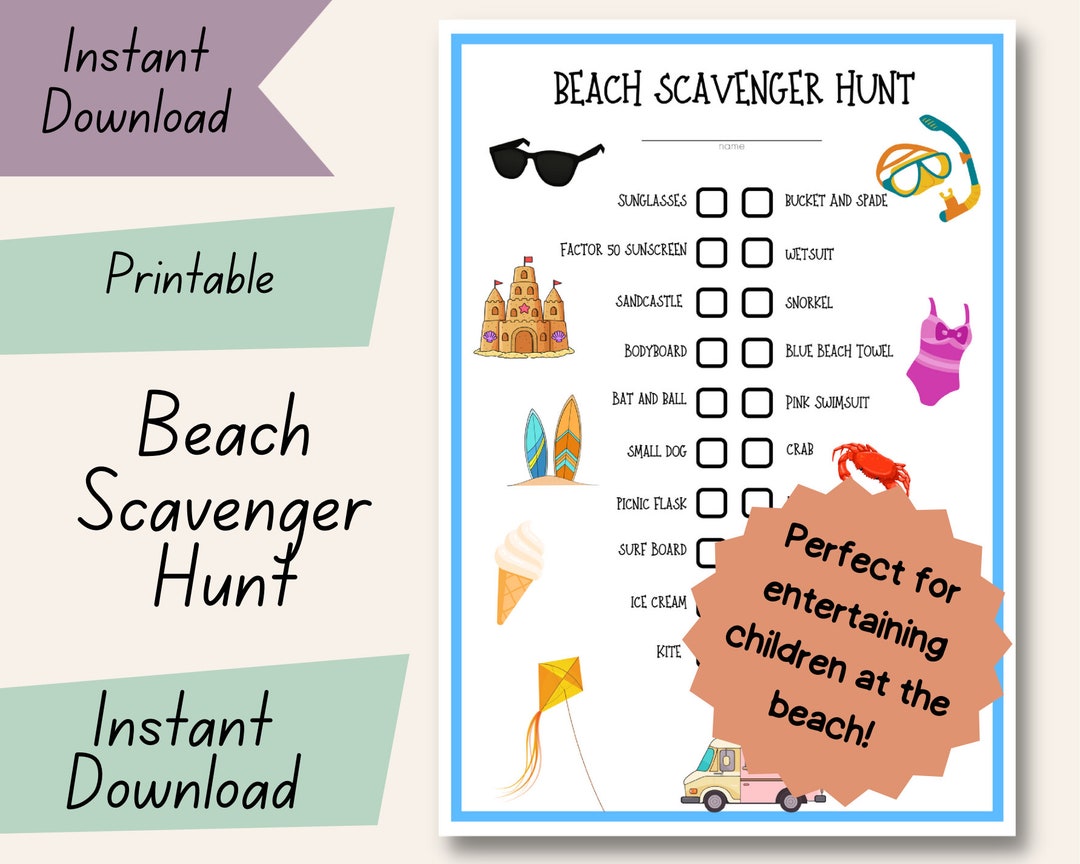 Beach Scavenger Hunt, Beach Game for Children, Travel Game, Beach ...