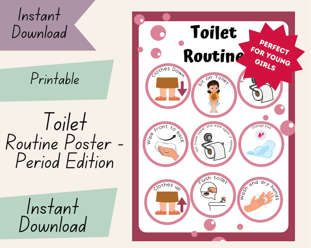 Period Poster, Printable Bathroom Routine for Girls, Toilet Routine ...