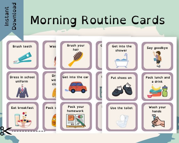 Morning Routine Cards- Morning Schedule, Morning Routine Chart, Autism ...
