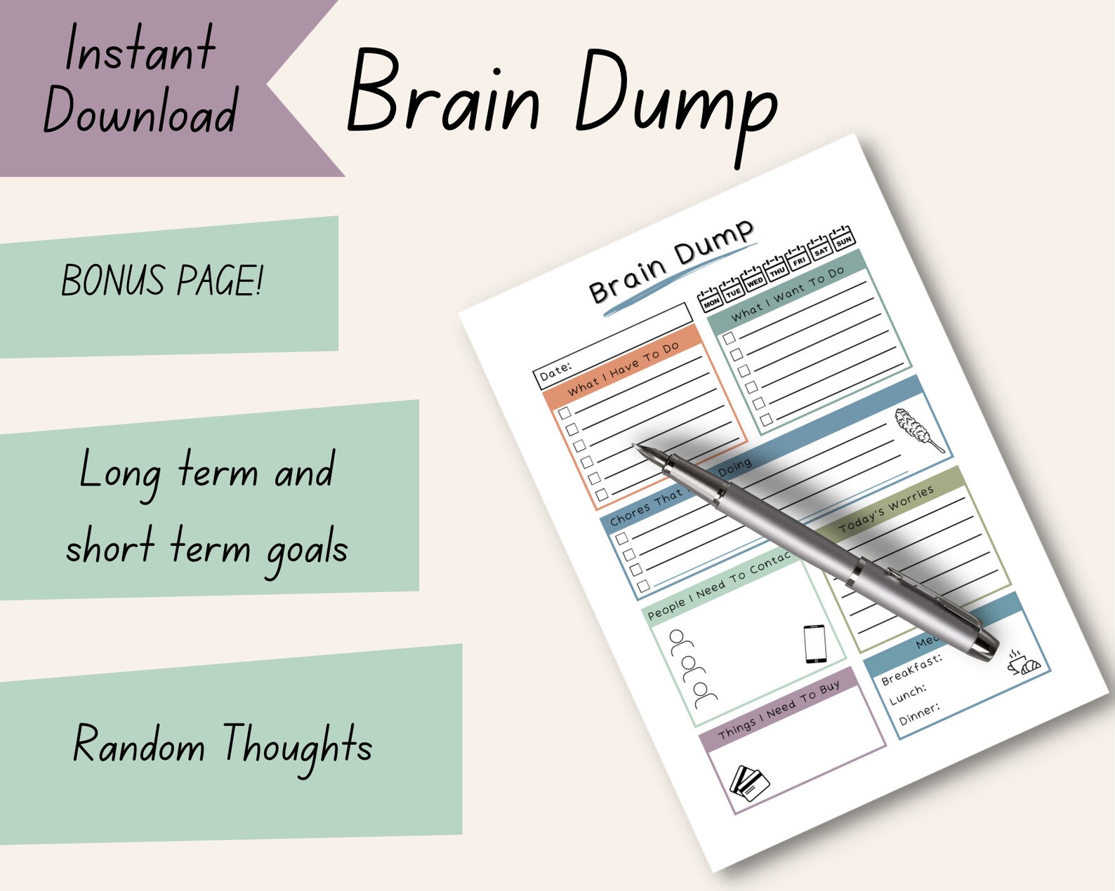 Brain Dump Template, Printable, to Do List Printable, ADHD Daily ...