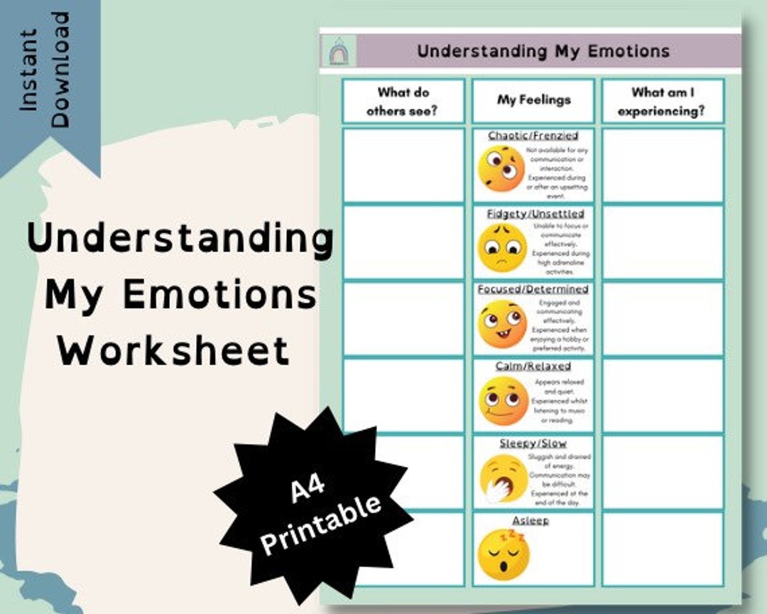 Understanding My Emotions Worksheet Mental Health Digital Download