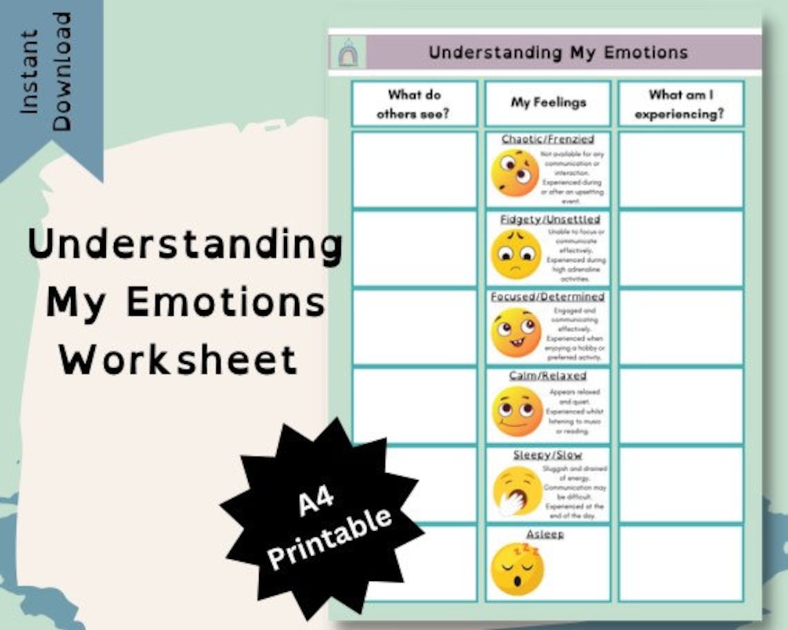 Understanding My Emotions Worksheet, Mental Health Digital Download ...