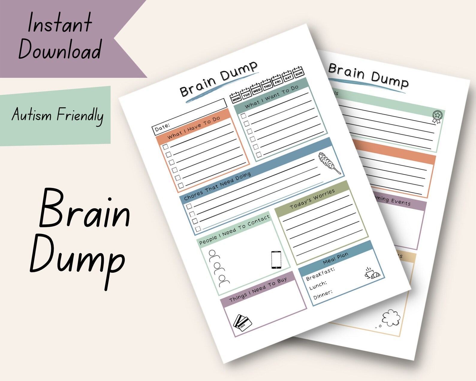 Brain Dump Template, Printable, to Do List Printable, ADHD Daily ...