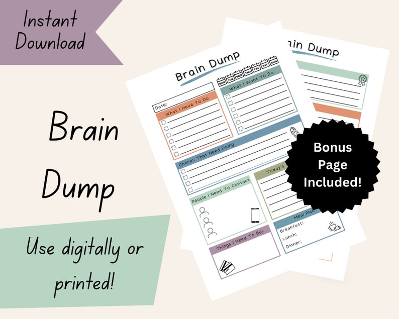 Brain Dump Template, Printable, to Do List Printable, ADHD Daily ...