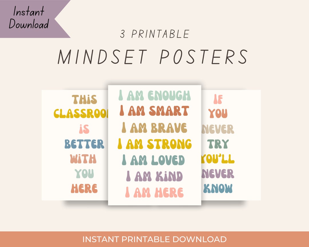 Three Mindset Posters for the Classroom, Mental Health Awareness ...