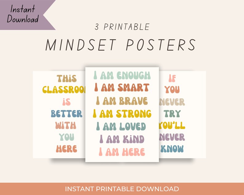 Three Mindset Posters for the Classroom, Mental Health Awareness ...