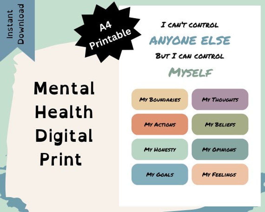 Mental Health Digital Print, Things I Can Control Poster, Mental Health ...