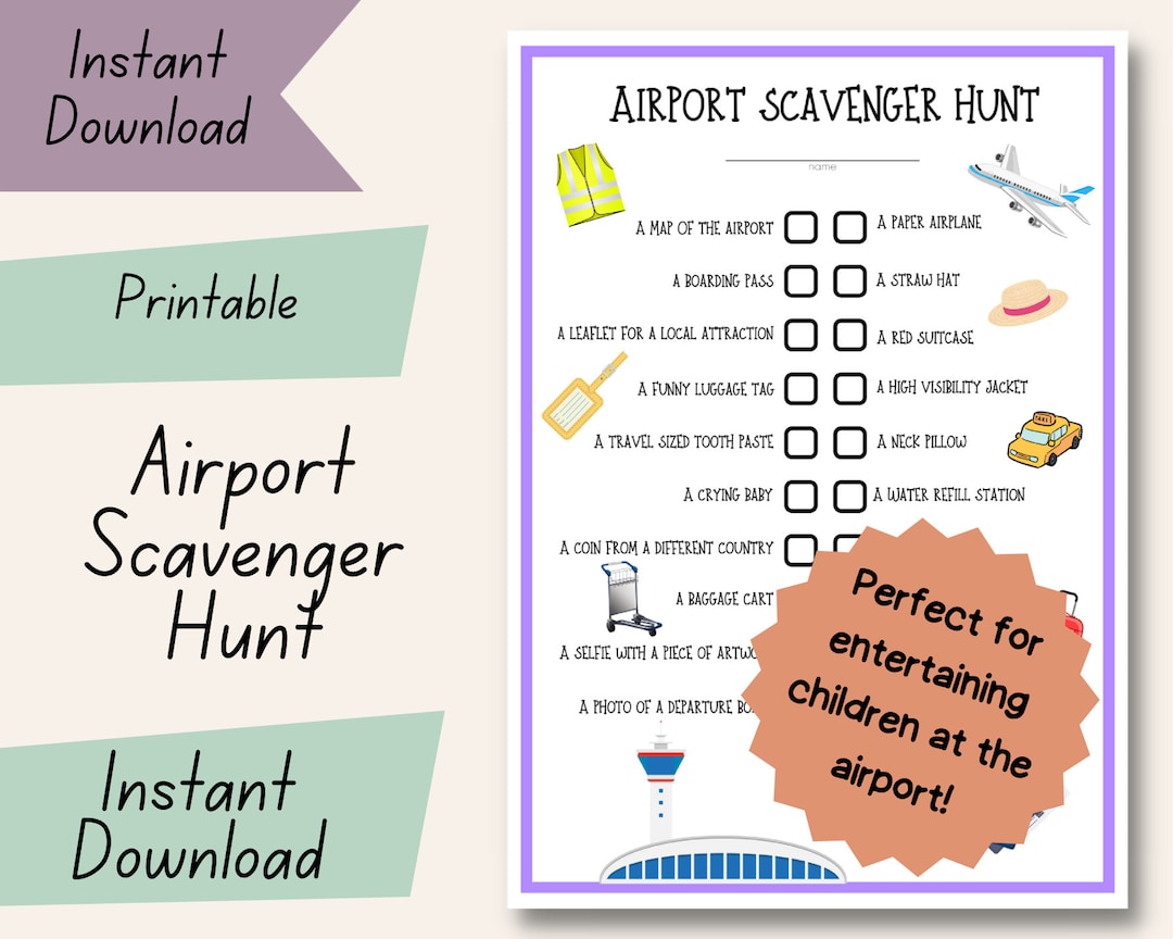 Airport Scavenger Hunt, Airport Game for Children, Travel Game, Airport ...