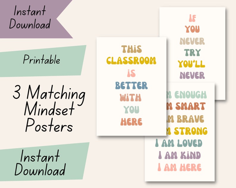 Three Mindset Posters for the Classroom, Mental Health Awareness ...