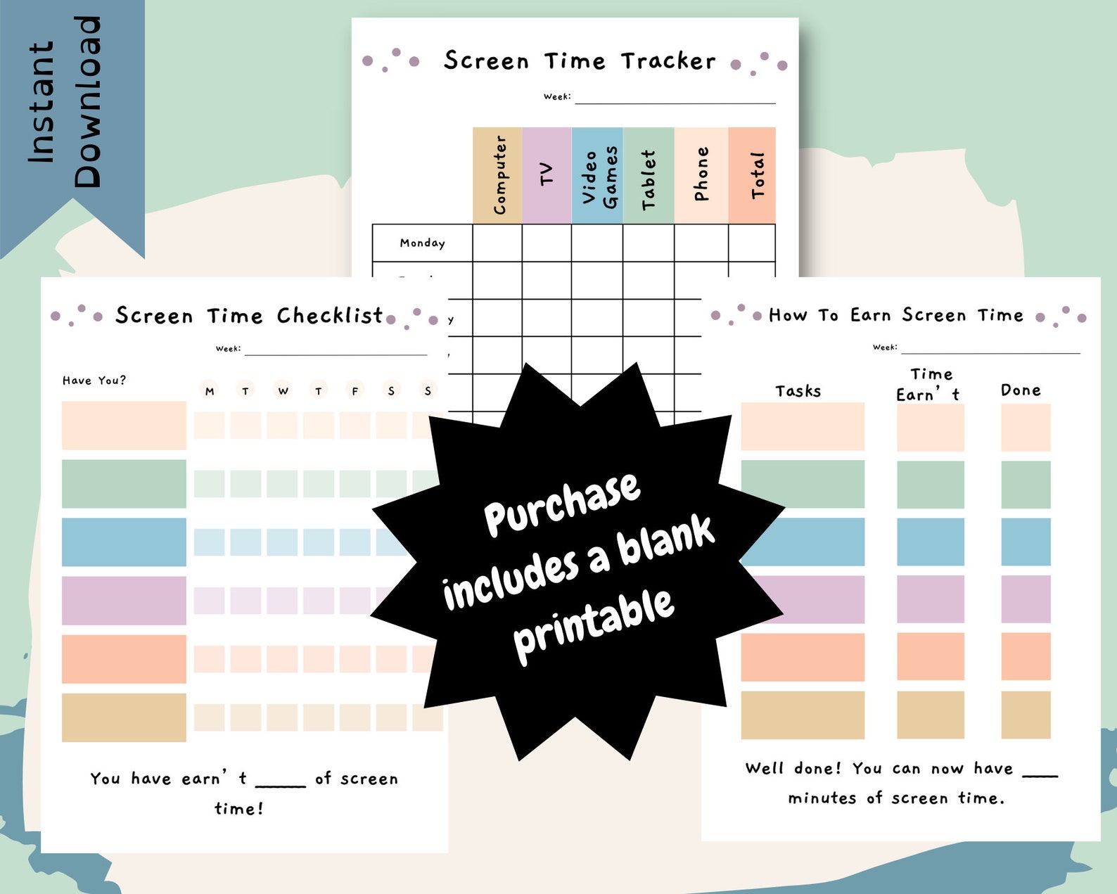 Screen Time Checklist, Screen Time Tracker, Screen Time Chore Chart ...