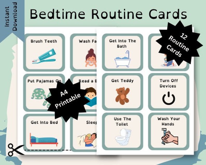 Bedtime Routine Chart, Routine Cards Autism, Bedtime Schedule, Now and ...