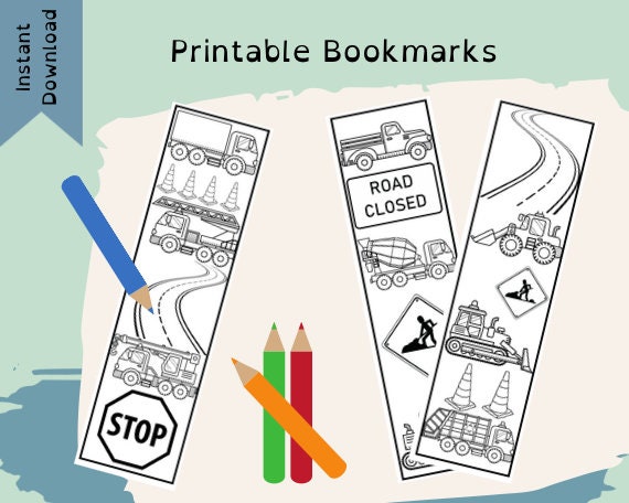 Printable Bookmarks Trucks and Diggers, Color Your Own Bookmark ...