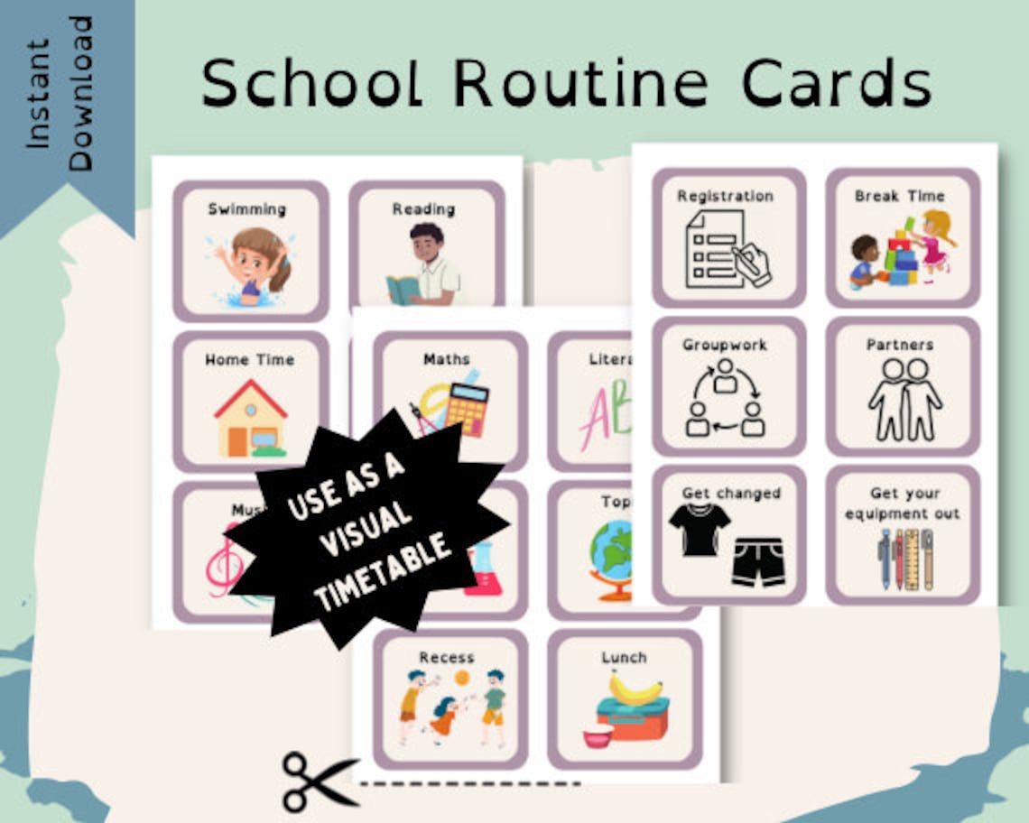 School Routine Visual Timetable, School Daily Schedule, Routine Cards ...