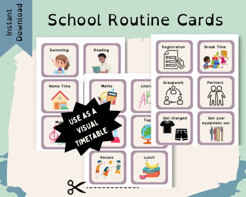 School Routine Visual Timetable, School Daily Schedule, Routine Cards ...
