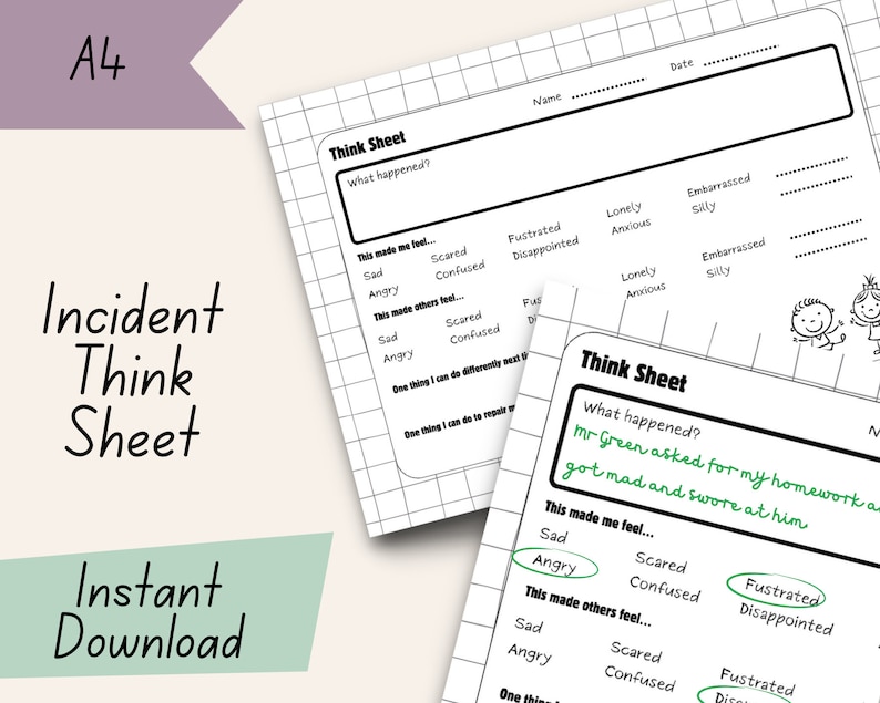 Incident Think Sheet Incident Report, Behaviour Review, Regulation ...