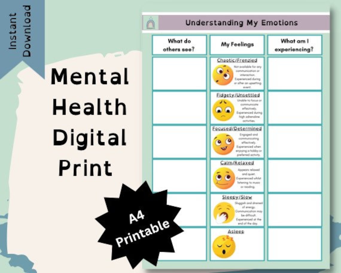Understanding My Emotions Worksheet, Mental Health Digital Download ...
