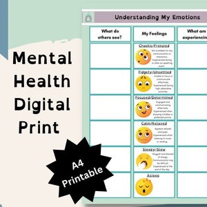 Understanding My Emotions Worksheet, Mental Health Digital Download ...