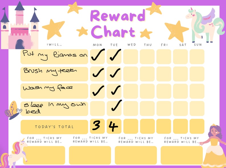Princess Reward Chart, Rewards, Good Behaviour, Positive Reinforcement ...